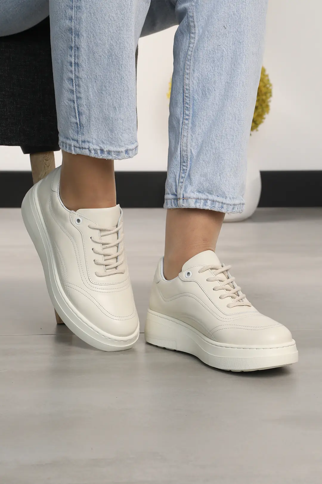 Cooliza Hakiki Deri Sneaker Yüksek Taban Renkli Rahat Günlük Kadın Spor ...