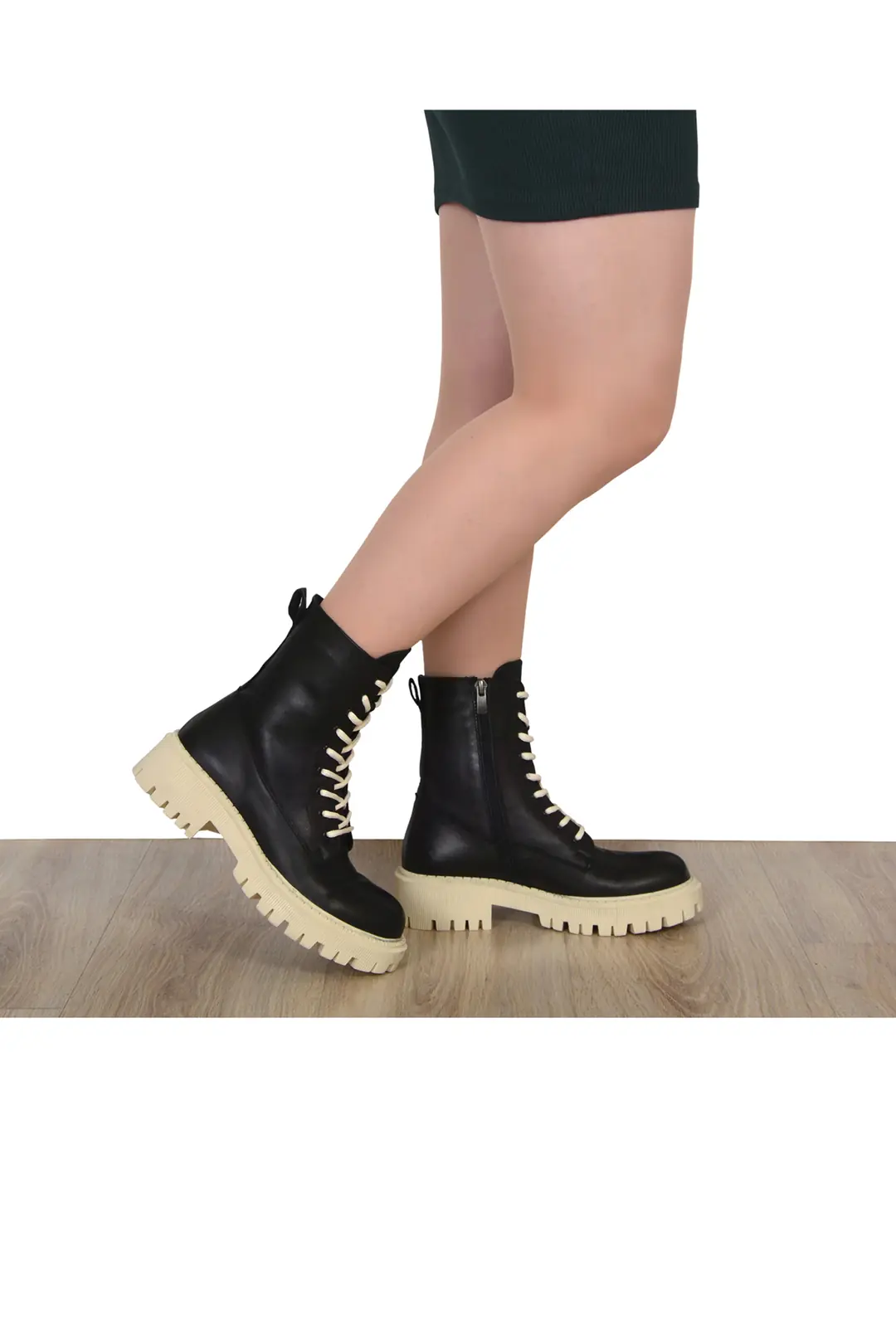 Cooliza Hakiki Deri Bağcıklı Günlük Rahat Kadın Bot