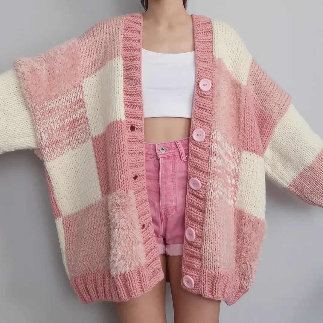 Thinner Pink Patchwork Cardigan