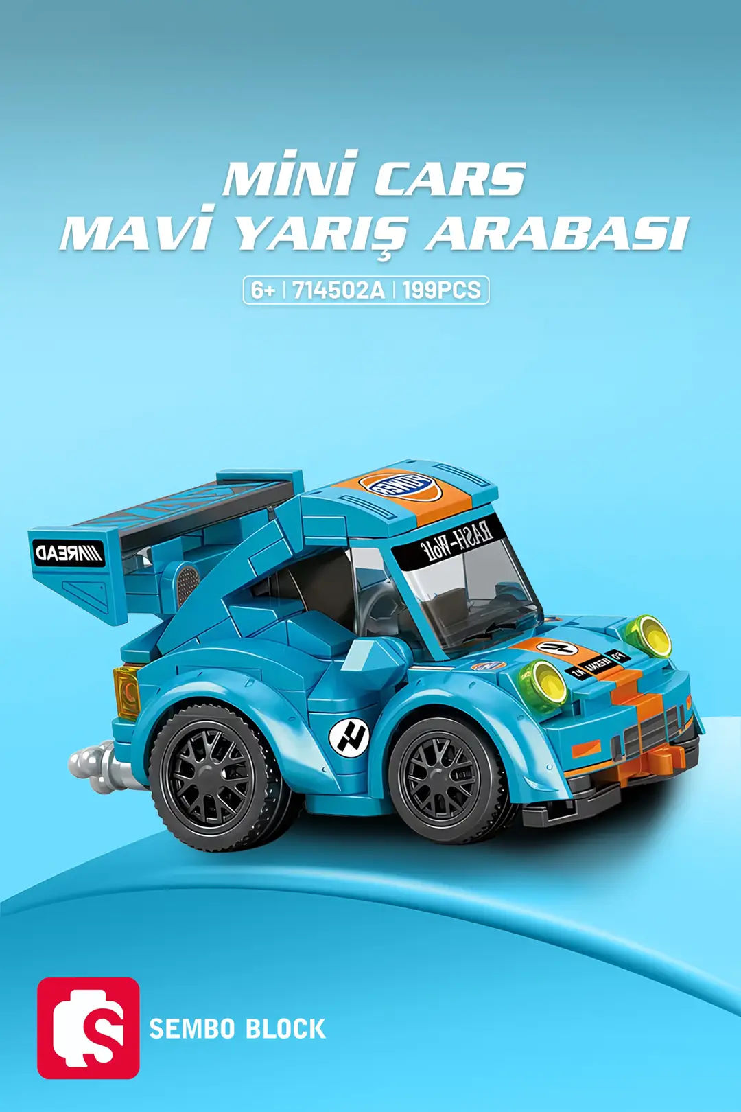 Sembo Block Mini Cars Mavi yarış arabası 197 Parça yapı blokları Lego