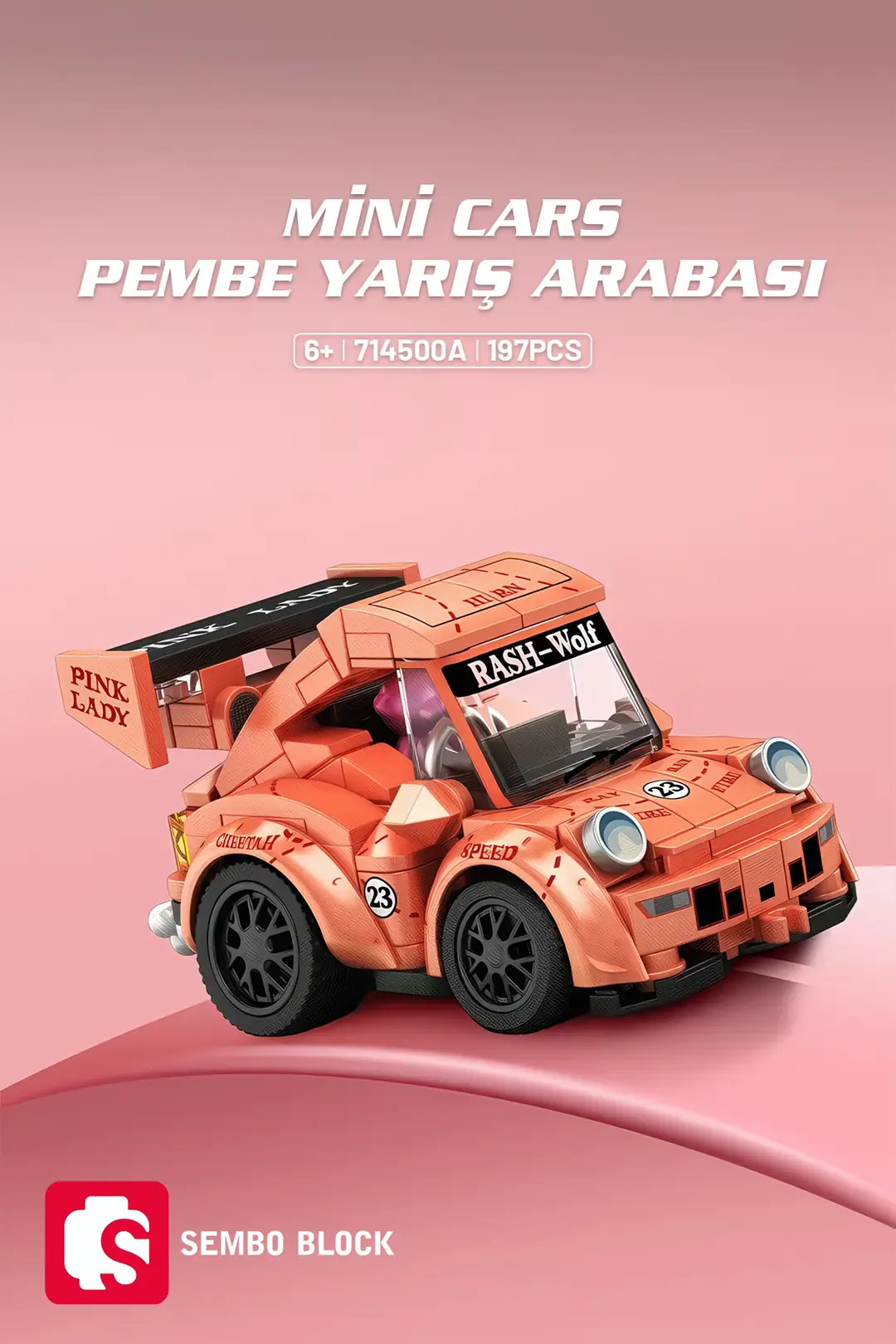 Sembo Block Mini Cars Pembe yarış arabası 197 Parça yapı blokları Lego