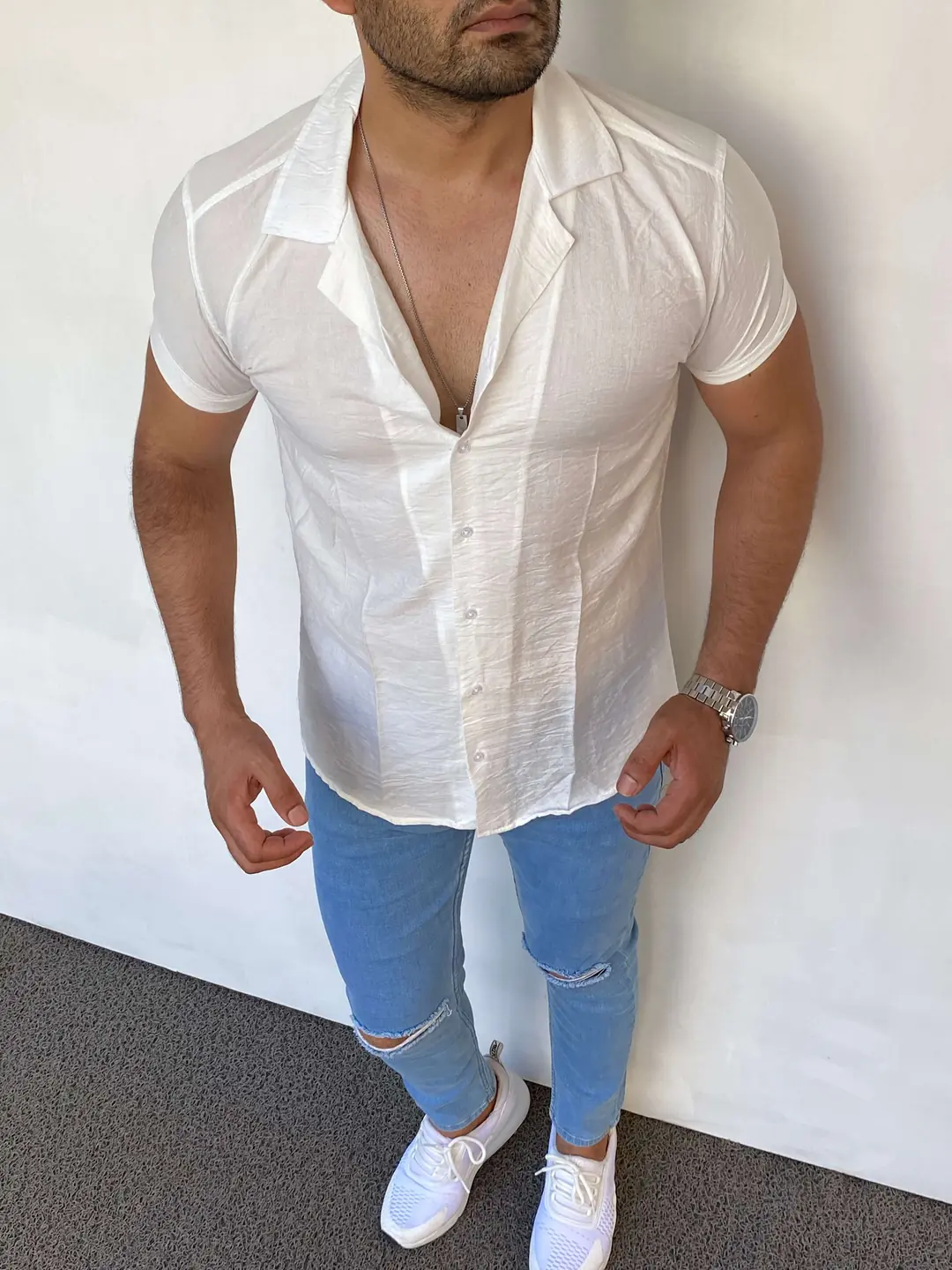 Slim Fit İtalyan Kesim Hami Keten Kirli Gömlek MEC003581 - ModEfendi.com