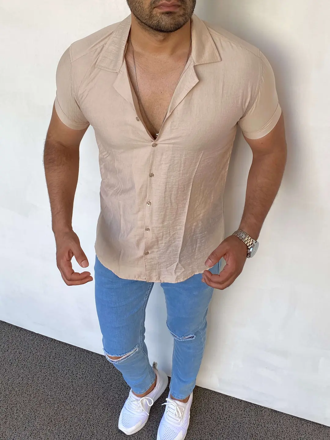 Slim Fit İtalyan Kesim Hami Keten Gömlek MEC003582 - ModEfendi.com