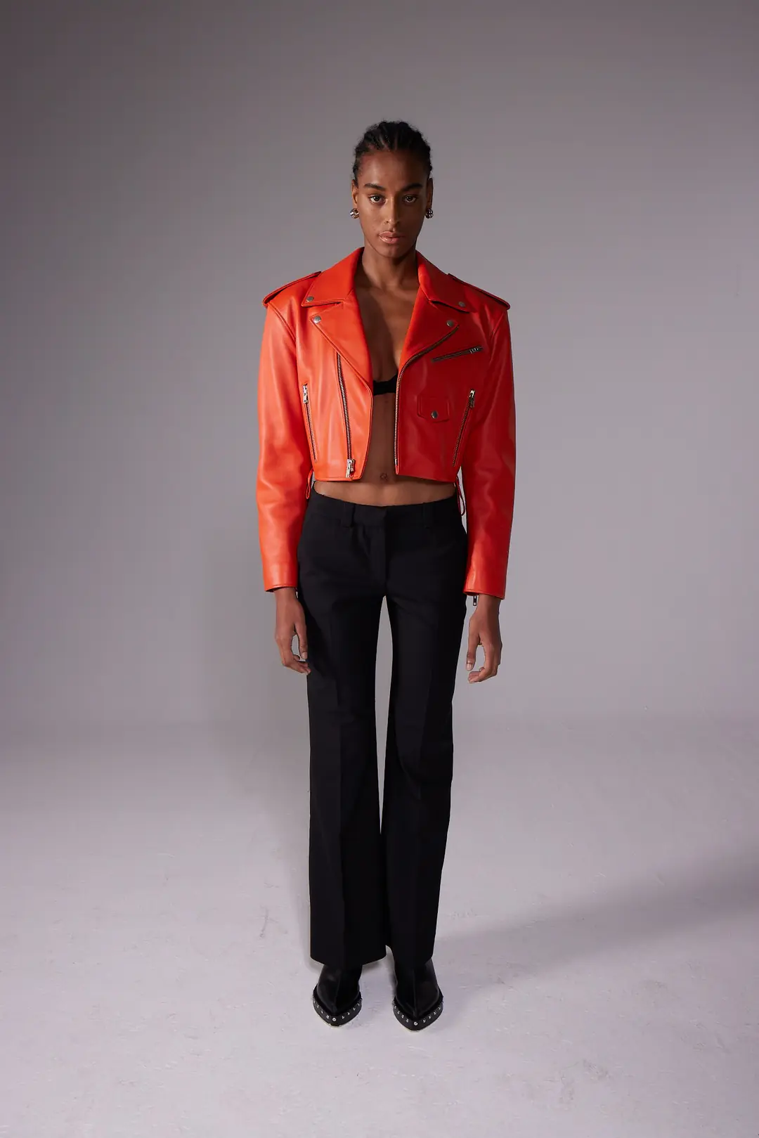 Newyork Gang Crop Coral Leather Jacket