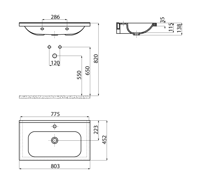 Creavit İdeal 80 cm Dolap Uyumlu Etajerli Lavabo (1.kalite) ID080.02