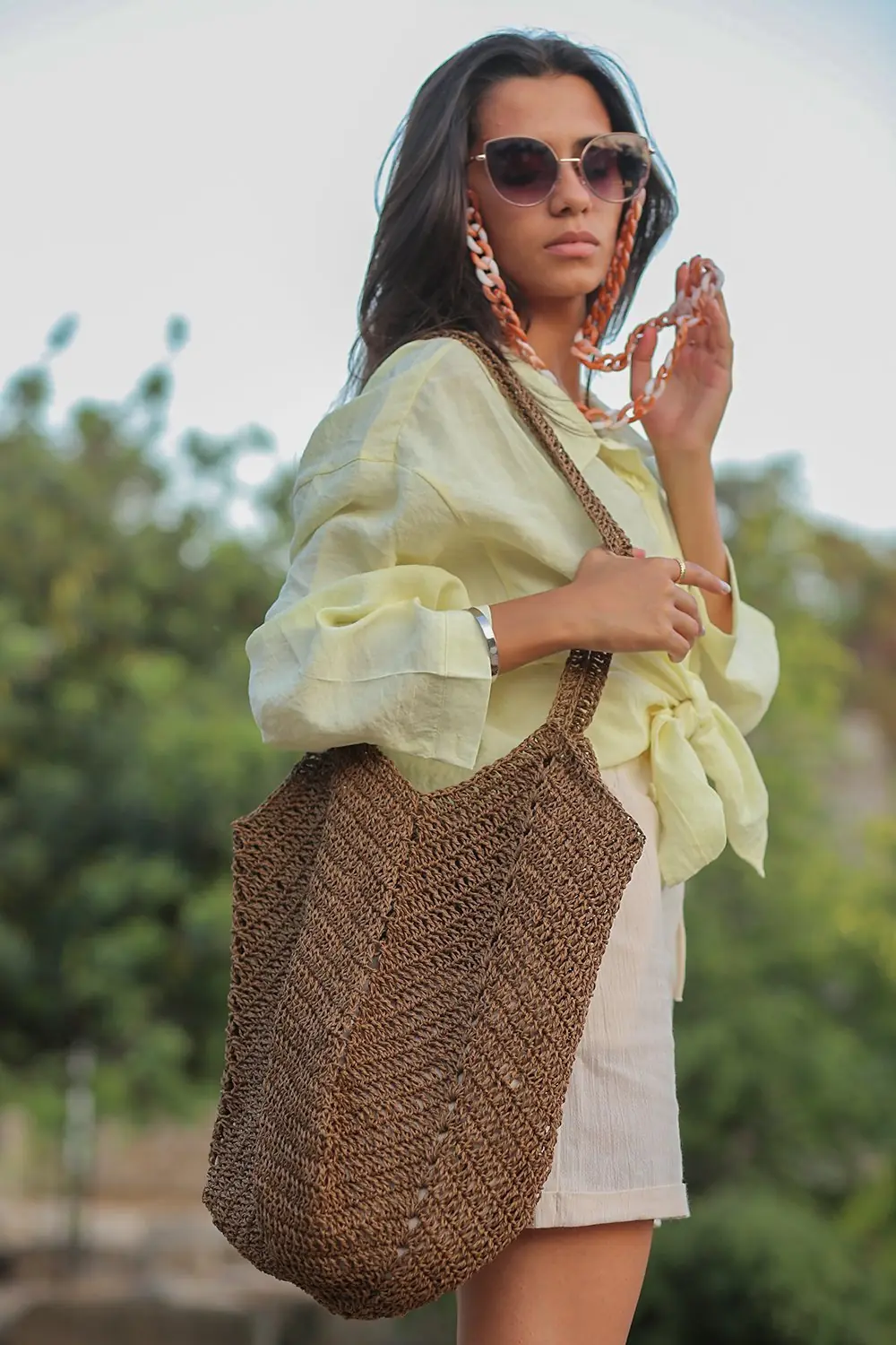 Volita Hasır İp Örgü Detaylı Kahve Renk Kadın Çanta | ElitShoe