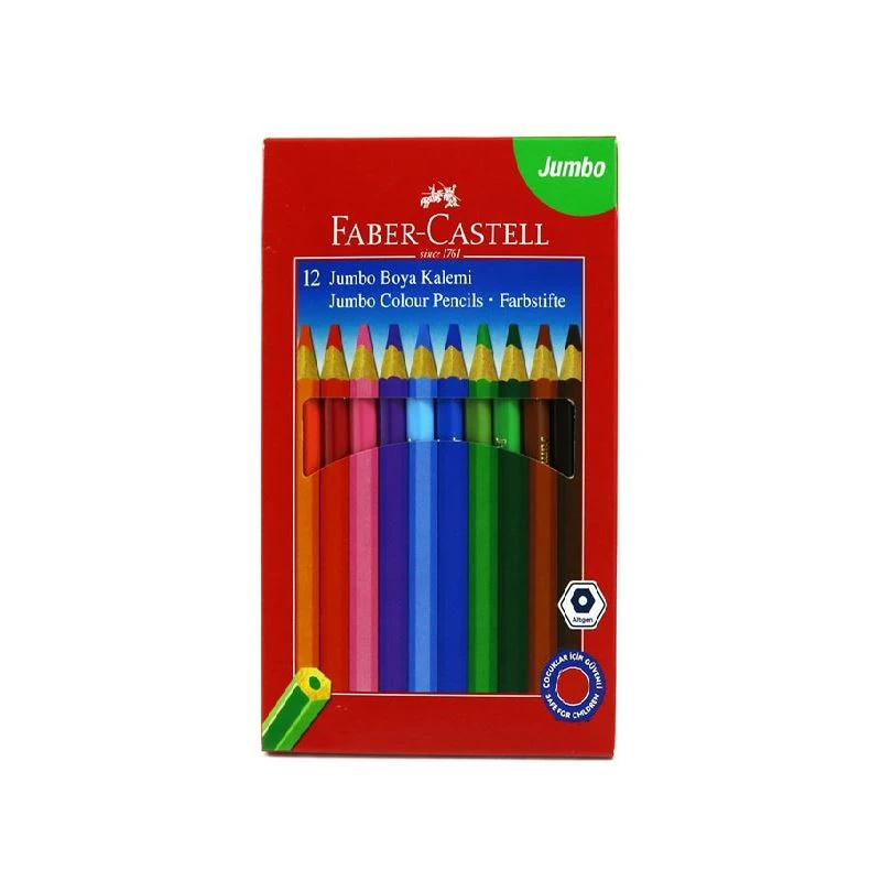 Faber Castell Kuru Boya Jumbo 12 Renk Tam Boy | Kaliteli ve Canlı Renkler