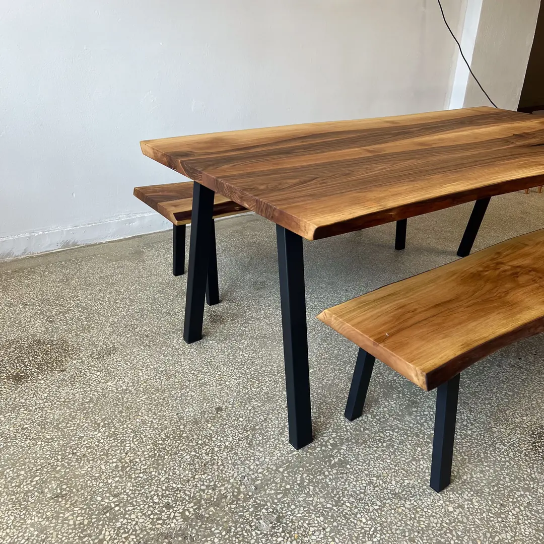 Live Edge Walnut Dining Table & Bench Set | Handmade Solid Wood Furniture