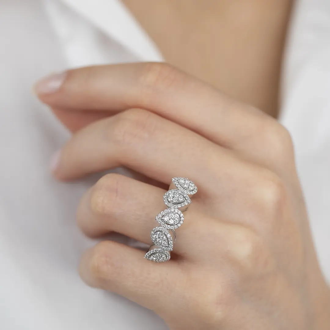 Pırlanta Taşlı Tasarım Beştaş Yüzük Modelleri 0,82 ct