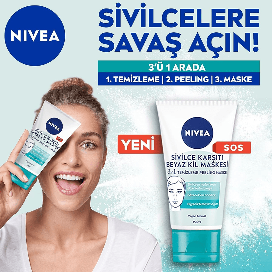 Nivea Sivilce Kar t 3 u 1 Arada Beyaz Kil Maskesi 150ml