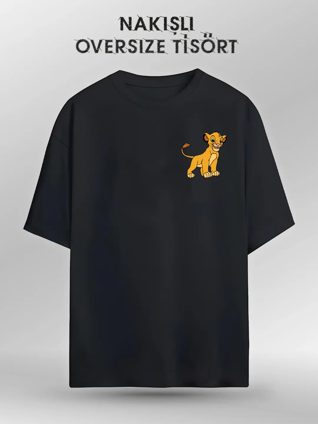 Unisex Nakışlı Oversize Tişört - Aslan Kral Simba