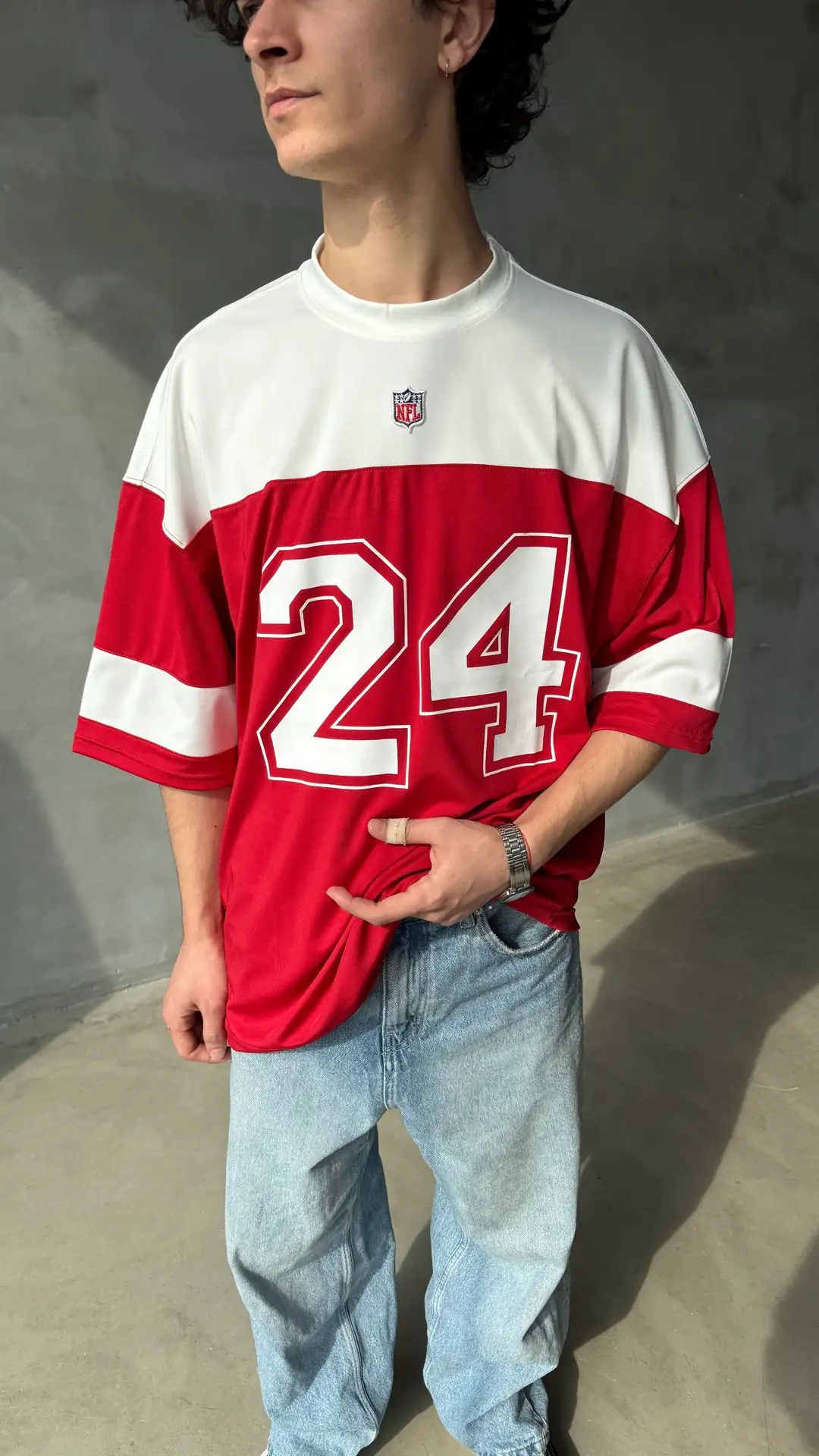 Kırmızı NFL Nakış Detay Oversize Forma