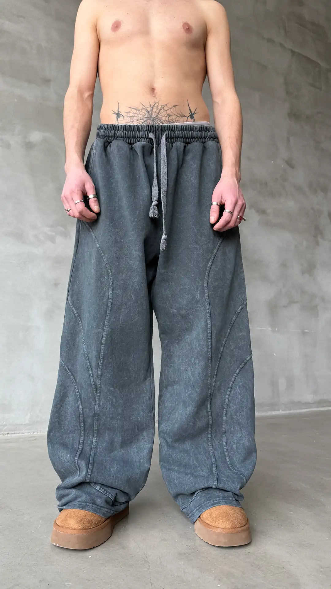 Claw Lines Mavi Yıkamalı Mevsimlik Premium Baggy Sweatpant