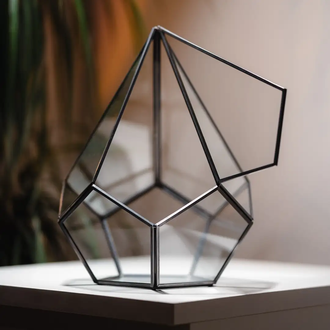 Siyah Geometrik Cam Teraryum | El Yapımı & Özel Üretim | El Crea Designs