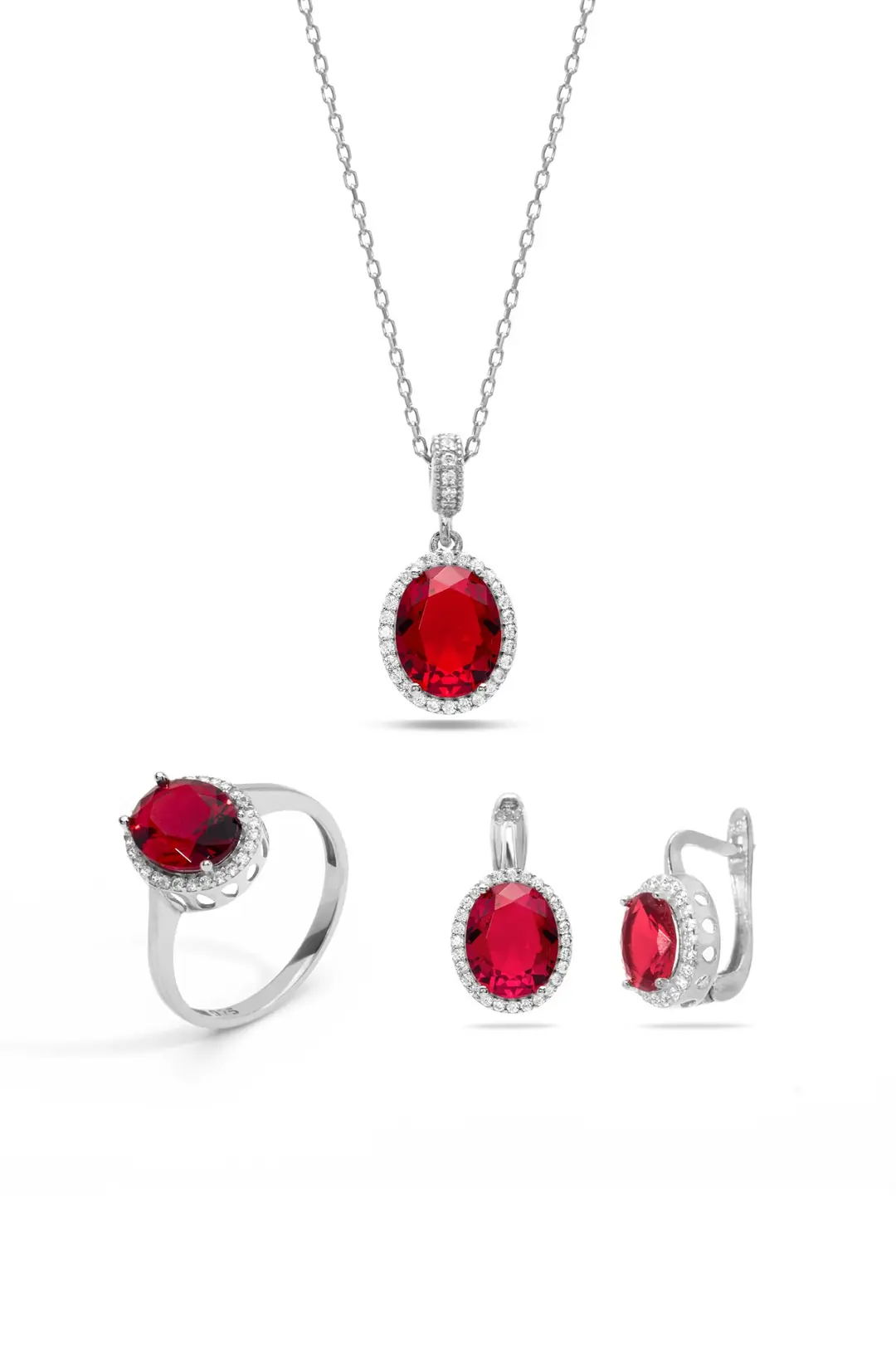 Kırmızı Elips Gümüş Set | MySilvers
