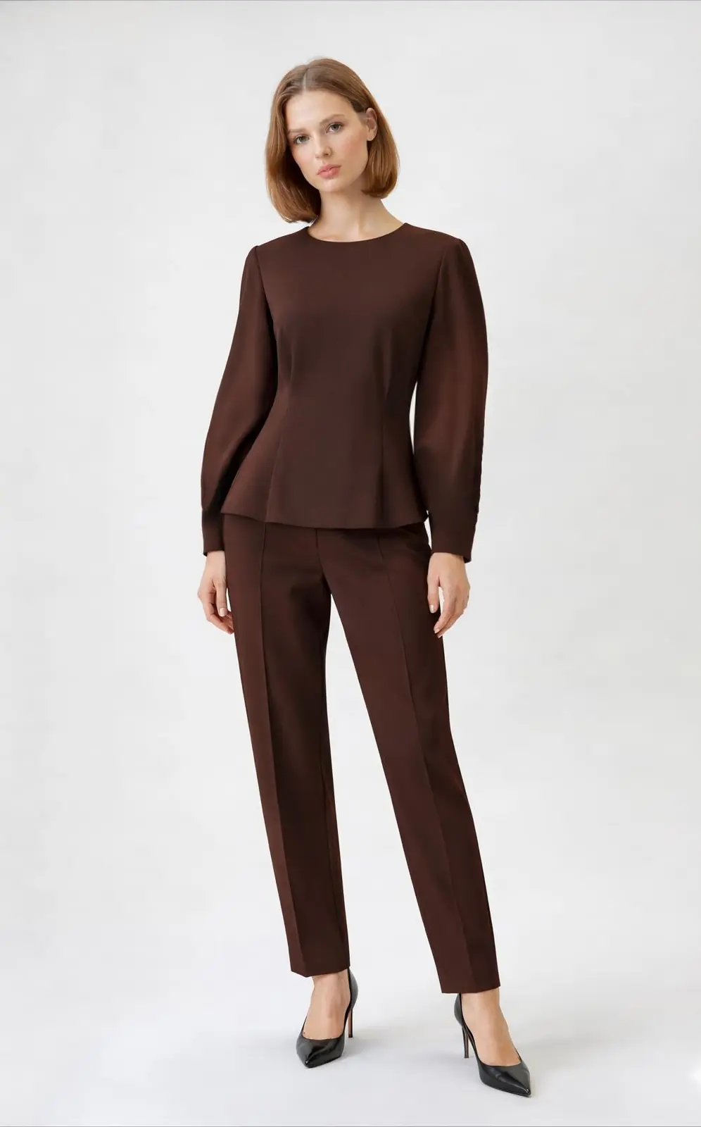 Balon Kollu Kahve Bluz