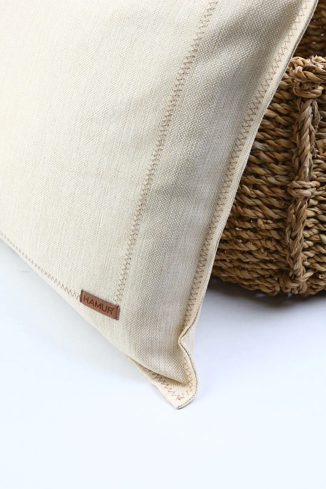 Etnik Vintage Işlemeli Dokuma Kırlent Kılıfı Boho Frame Sarı Ekru 44x44 cm