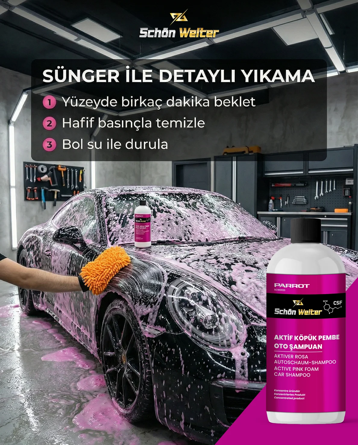 Schön Weiter Araç Oto Aktif Köpük Pembe Şampuan 500ml