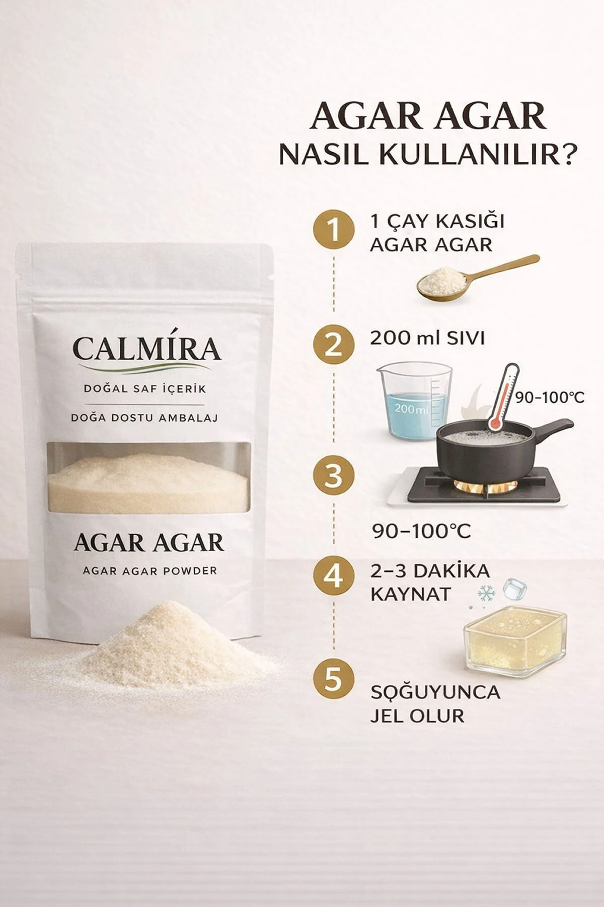 Agar Agar / 900 Blom / 25 gr / Su Yosunu Özütü / Bitkisel Jelatin / Ve