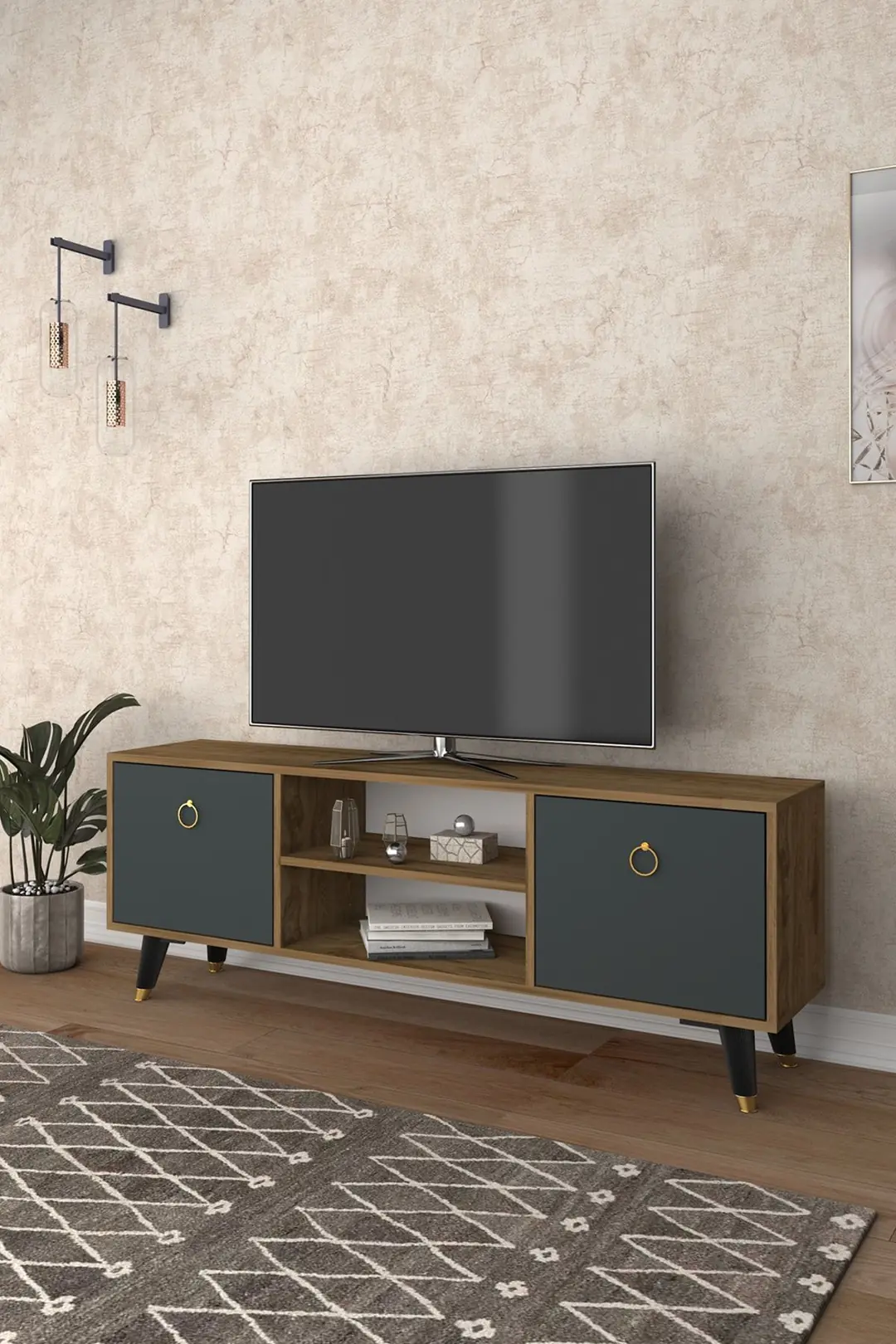 Mobilya 138 Cm Tv Ünitesi Çam-antrasit