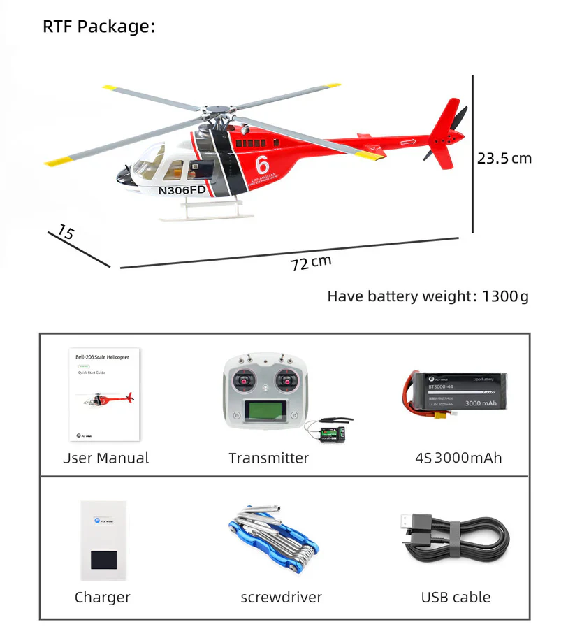 Flywing Bell-206 Four blades ACE 6CH RC GPS Stabilized Scale helicopter