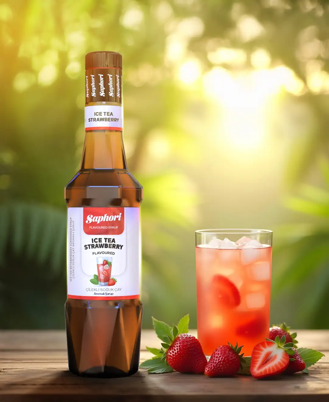 Saphori Ice Tea Strawberry Flavored Cocktail Syrup 700 ML