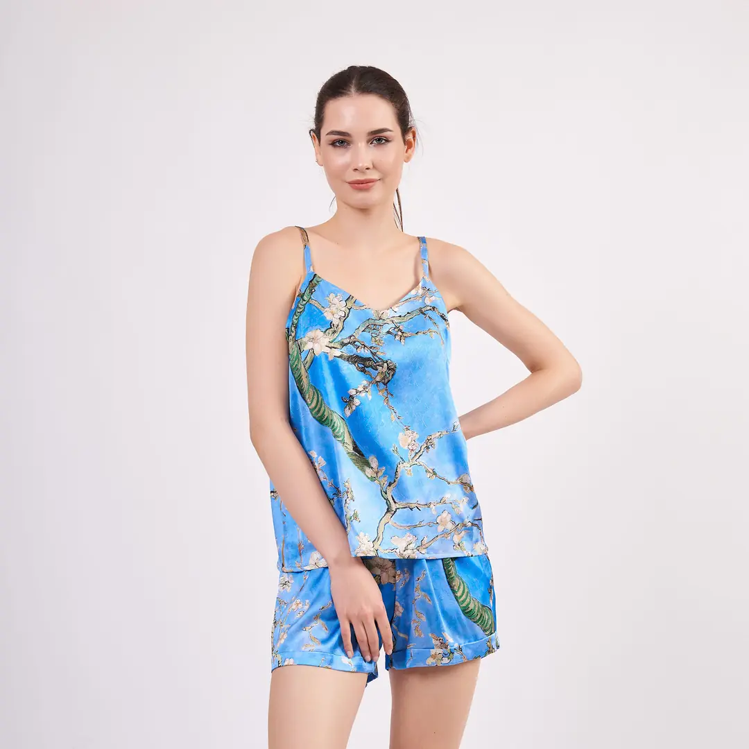Pure Silk Pajama Set Tank and Shorts | Soft Sleepwear Lounge Set ...