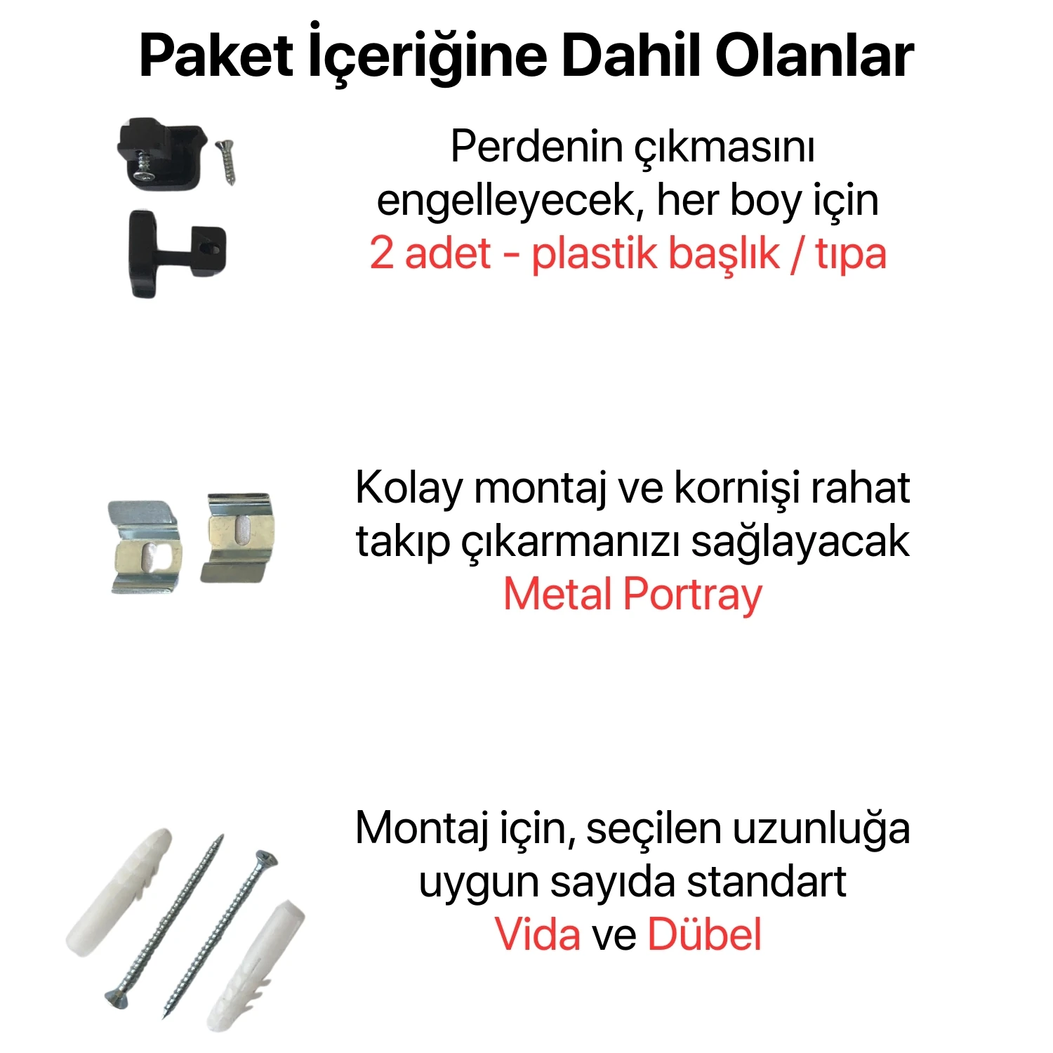 Tek Kanallı Alüminyum Ray (Tekli Korniş) + Metal Portray