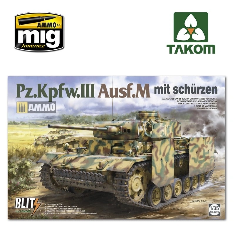TAKOM 8002 1/35 Pz.Kpfw.III Ausf.M mit schürzen TANK MAKETİ