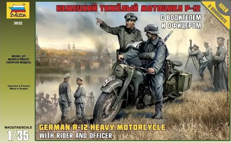 ZVEZDA 3632 1/35 GERMAN HEAVY MOTORCYCLE R-12 ASKERİ ARAÇ MAKETİ