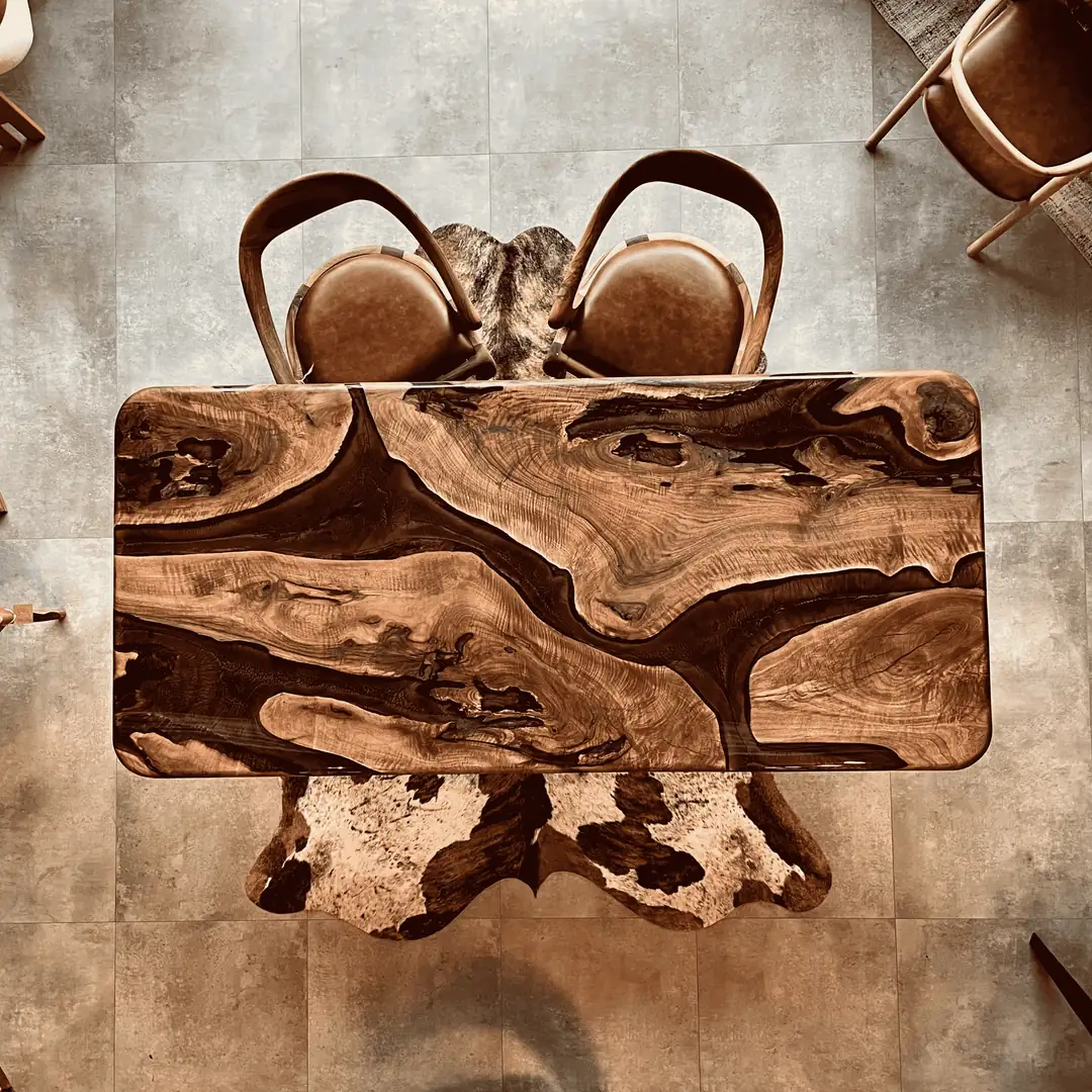 Walnut Wood Chunk Brown Epoxy Dining Table – Natural Wood and Custom ...