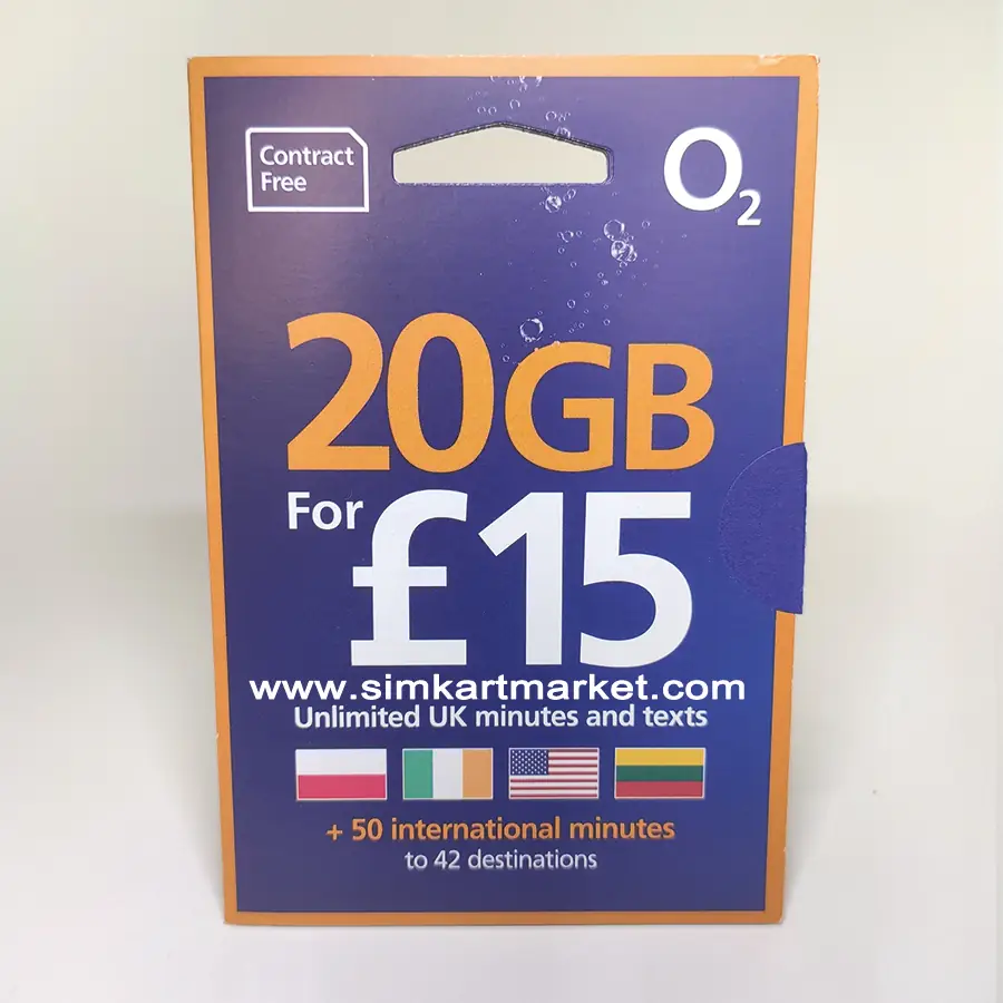 İngiltere Fiziksel Sim Kart - 20GB £15