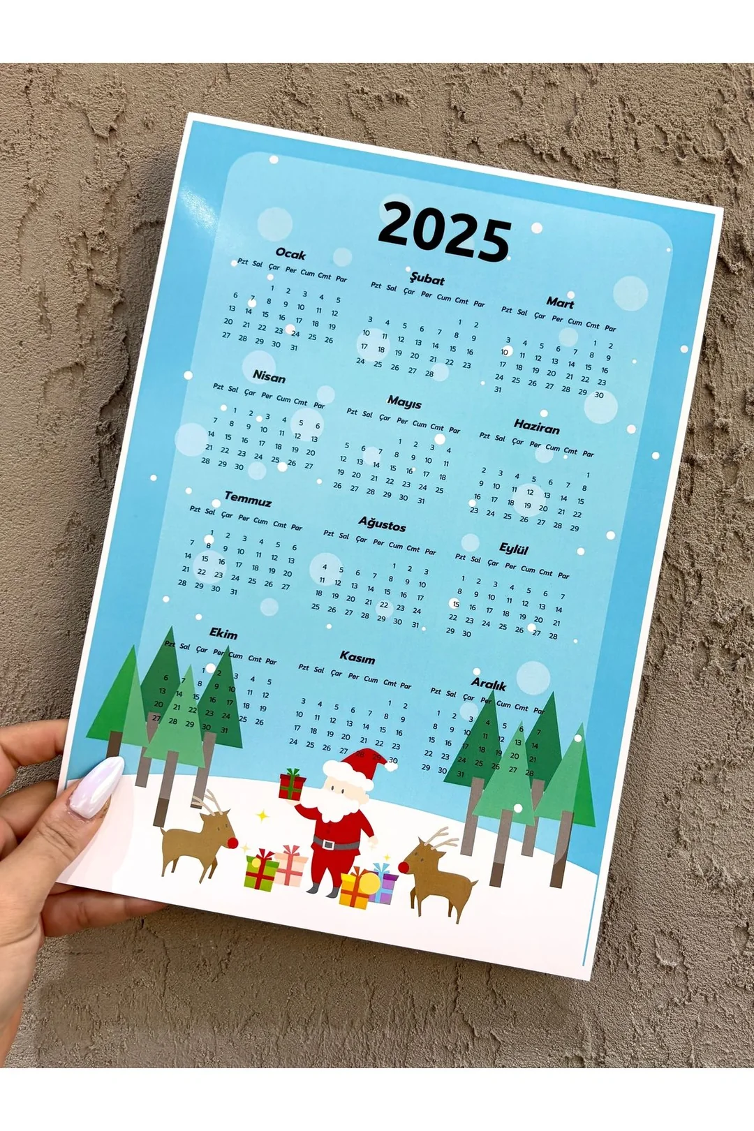 2025 Yılbaşı duvar takvimi 1 adet A4 boyut 300 gram kalın kağıt, yeni