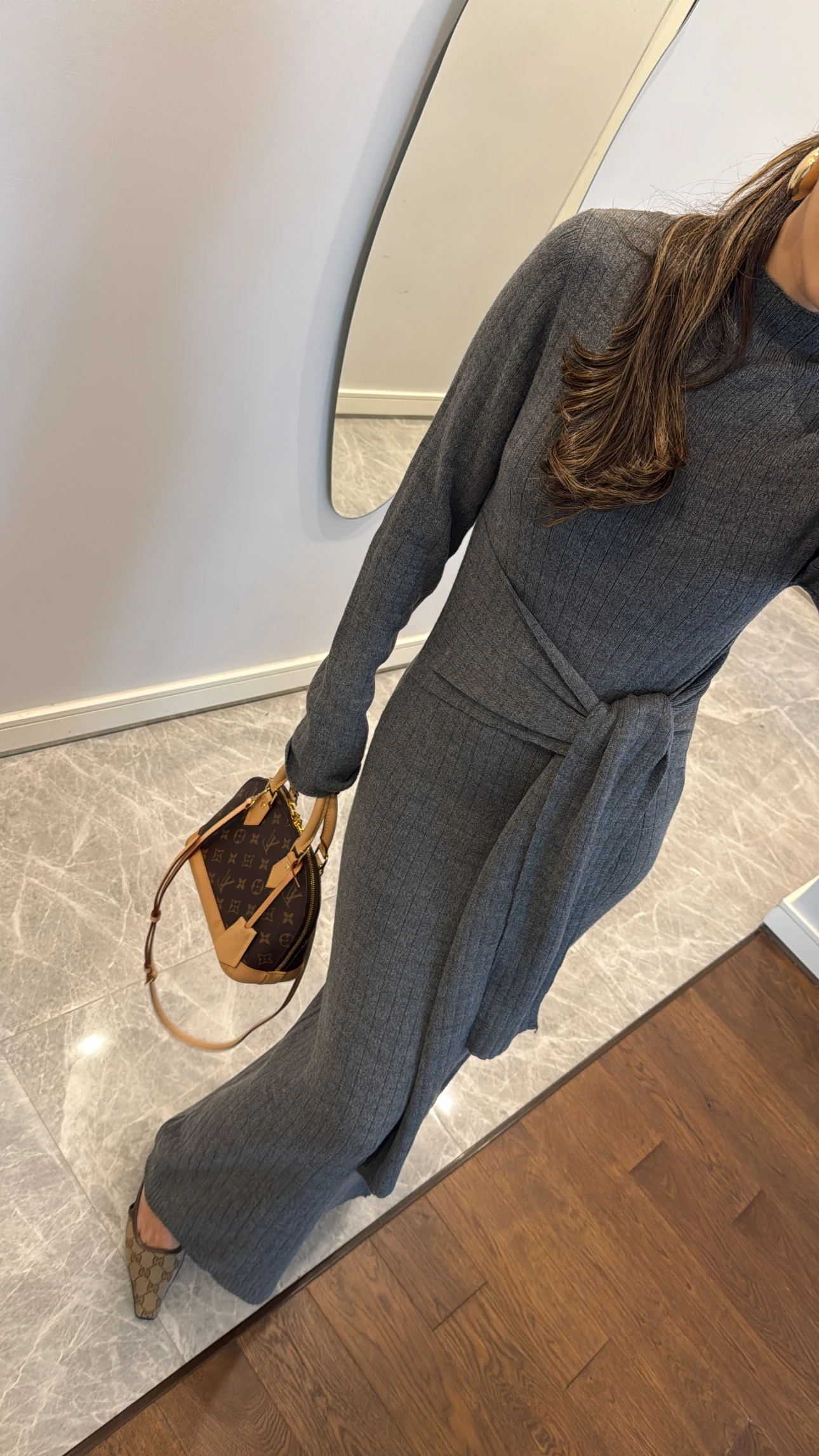 Marka Model Antrasit Gri Bağlama Detaylı Elbise