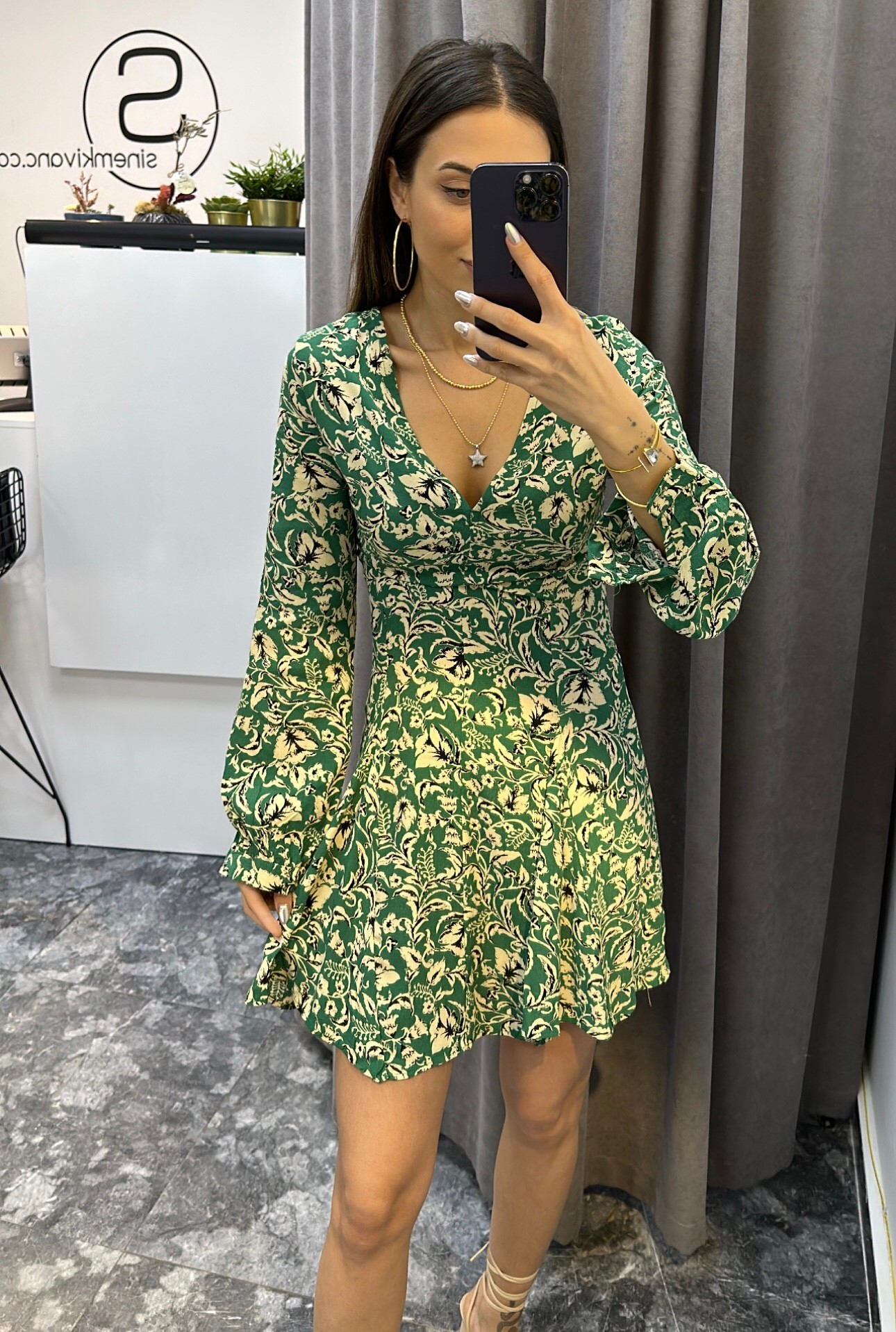 Zara muadili yeni sezon yeşilli elbise Zara muadili yeni sezon yeşilli elbise