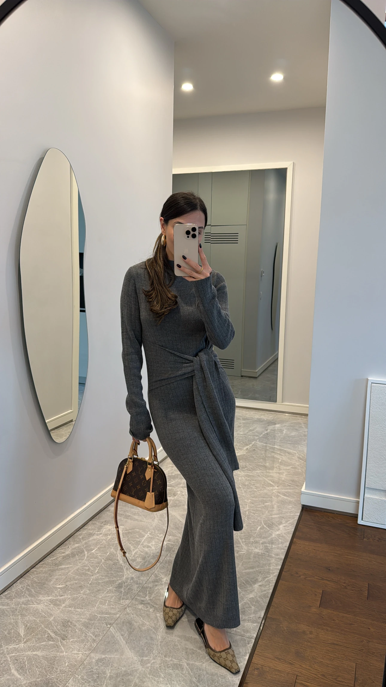 Marka Model Antrasit Gri Bağlama Detaylı Elbise