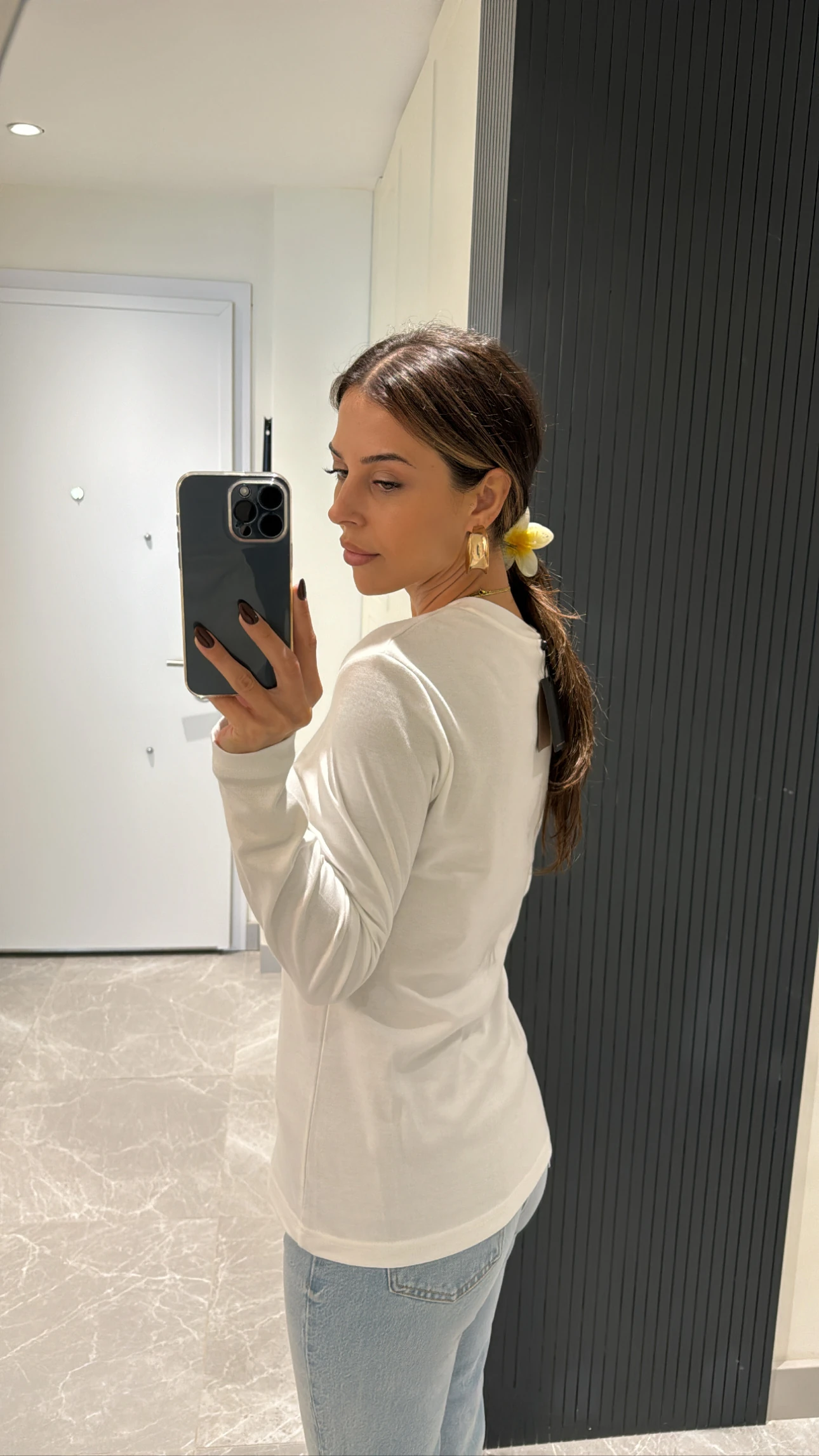 Massimo kartlı beyaz uzun kolu basic body