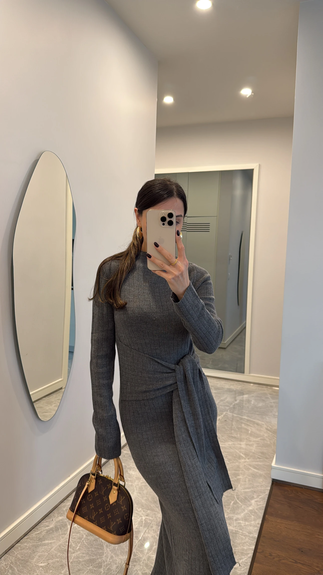 Marka Model Antrasit Gri Bağlama Detaylı Elbise