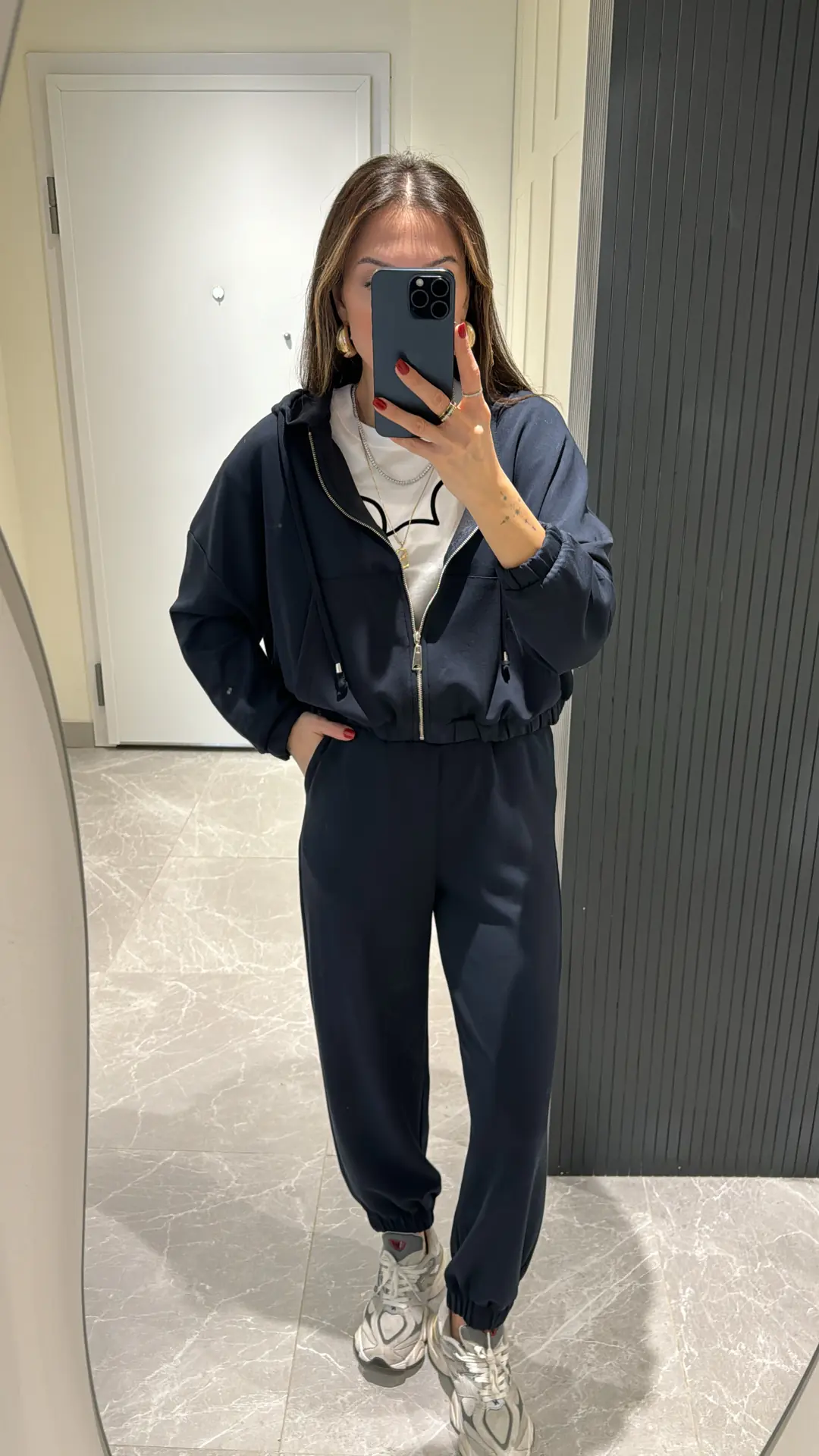 Oysho model modal kumaş lacivert fermuarlı takım