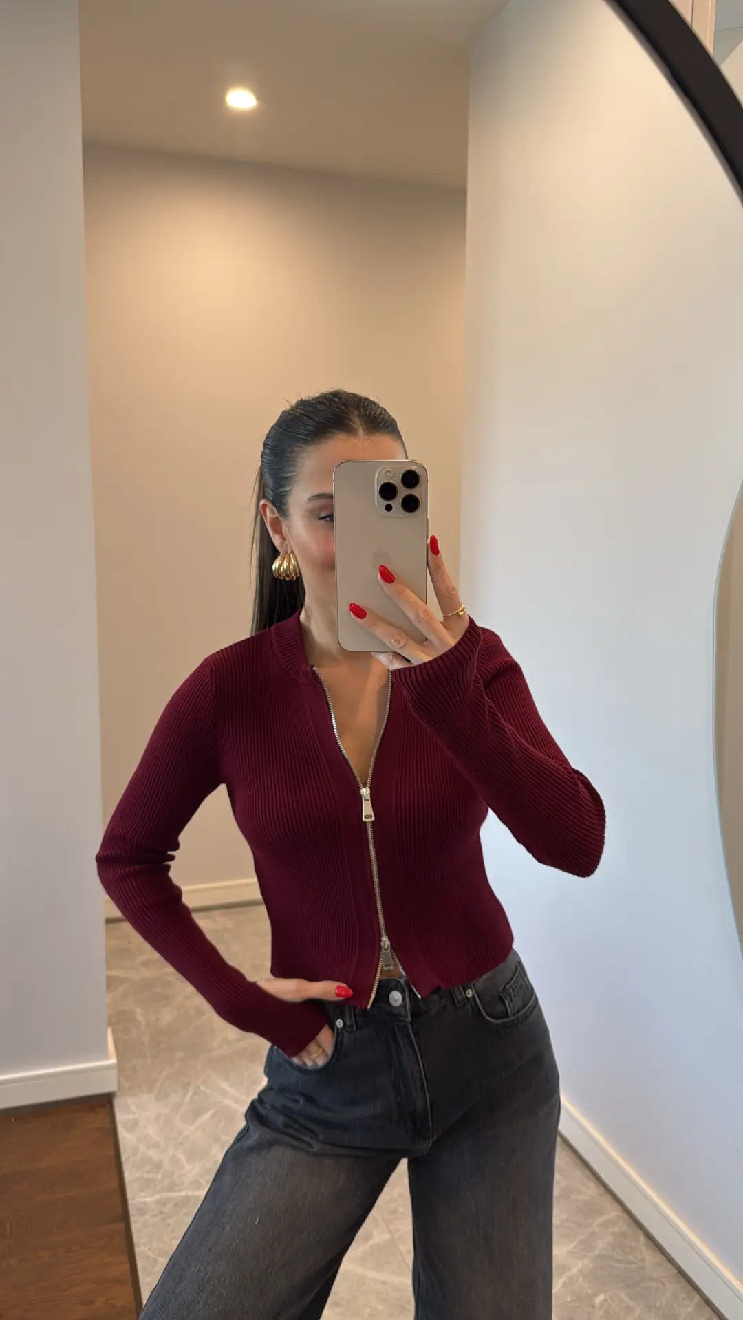 Marka Model Bordo El Geçirme Detaylı Ayarlanabilir Hırka