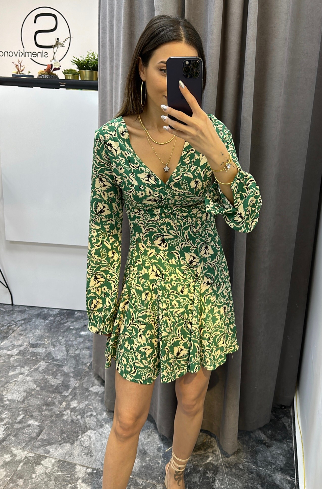 Zara muadili yeni sezon yeşilli elbise Zara muadili yeni sezon yeşilli elbise