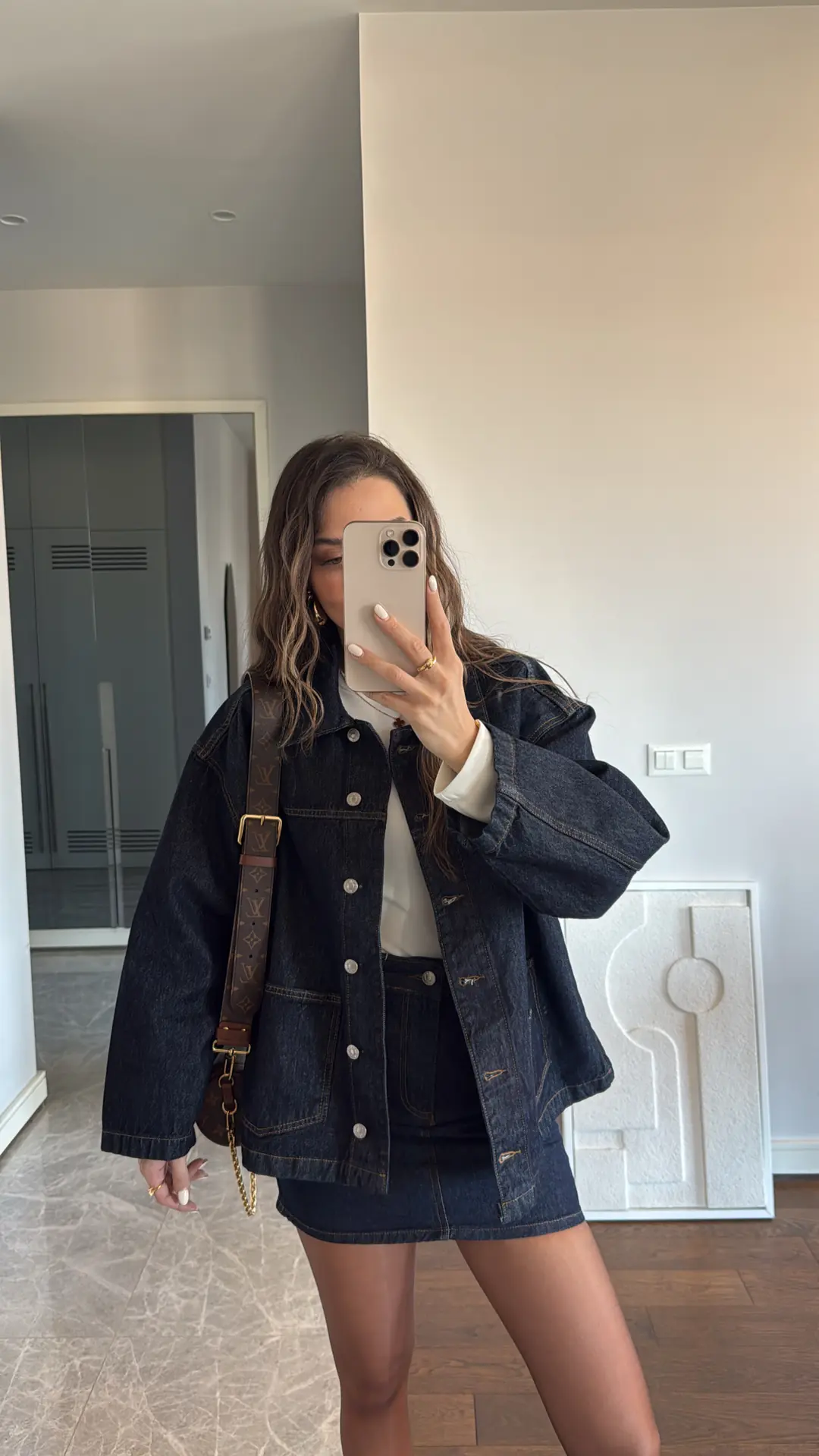 Lacivert Denim Etek Takım