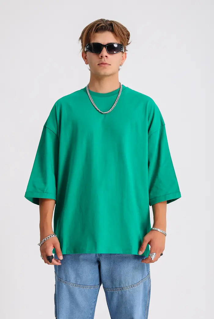 Yeşil Extra Oversize Basic T-shirt