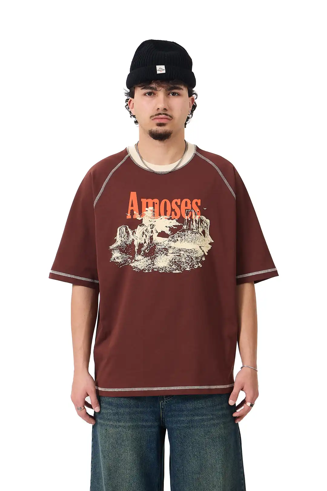Amoses Baskılı Ters Dikiş Premium Oversize Tişört