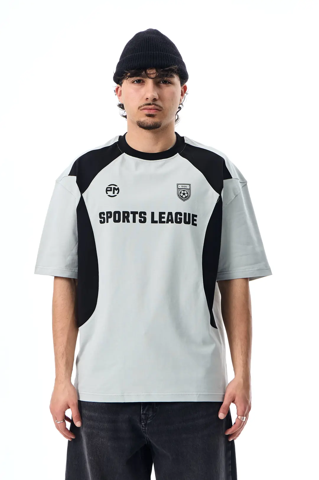 Sports League Baskılı Chest Logolu Premium Oversize Tişört