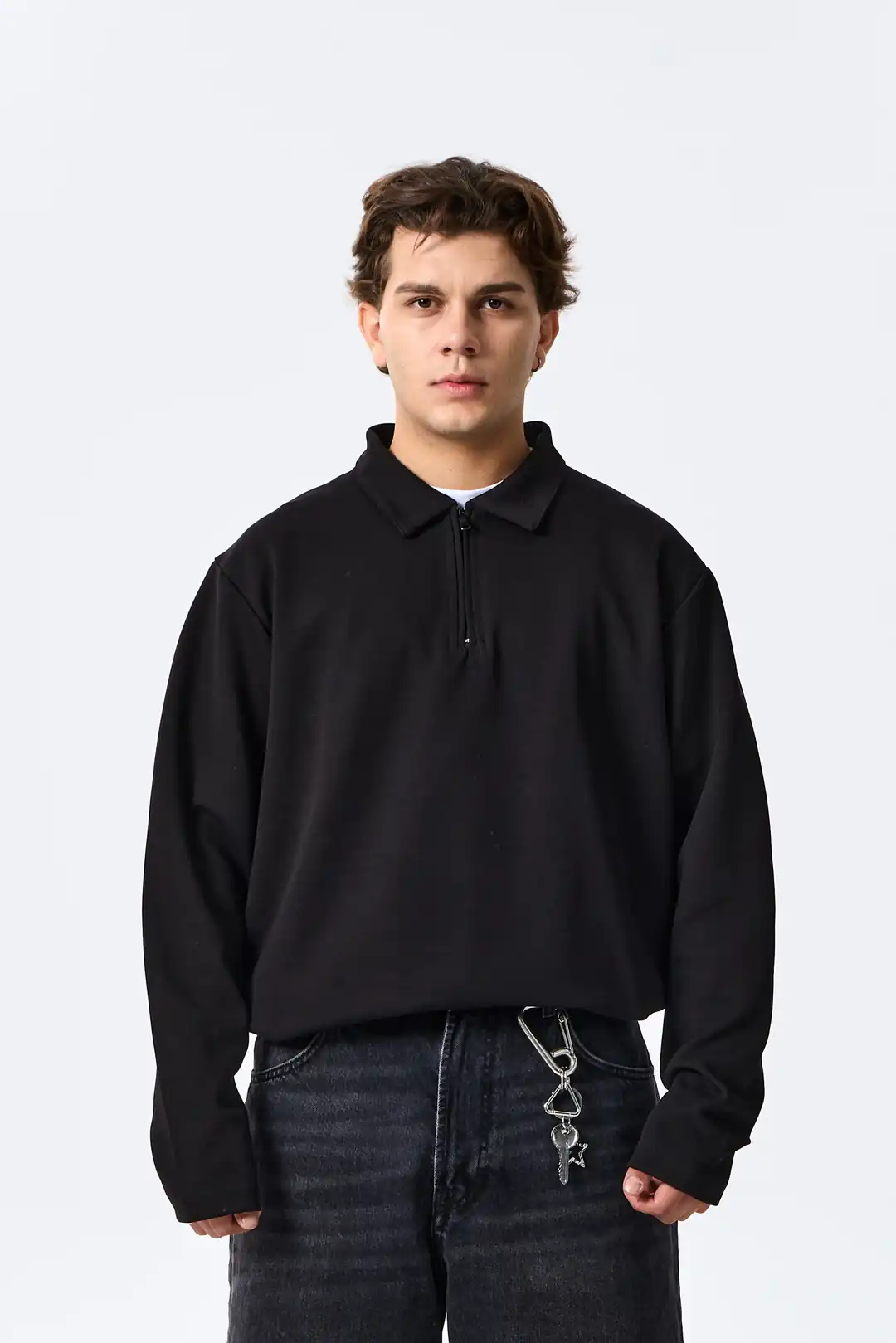 Half-Zip Basic Polo Yaka Sweatshirt