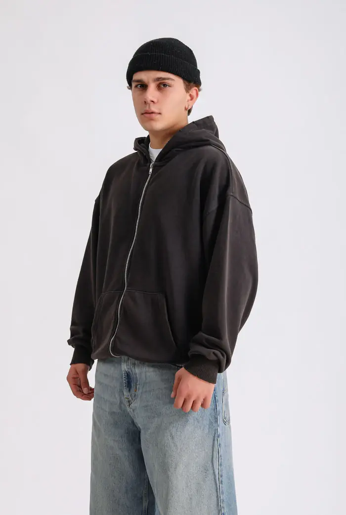 Washed Oversize Boxy Zip Hoodie