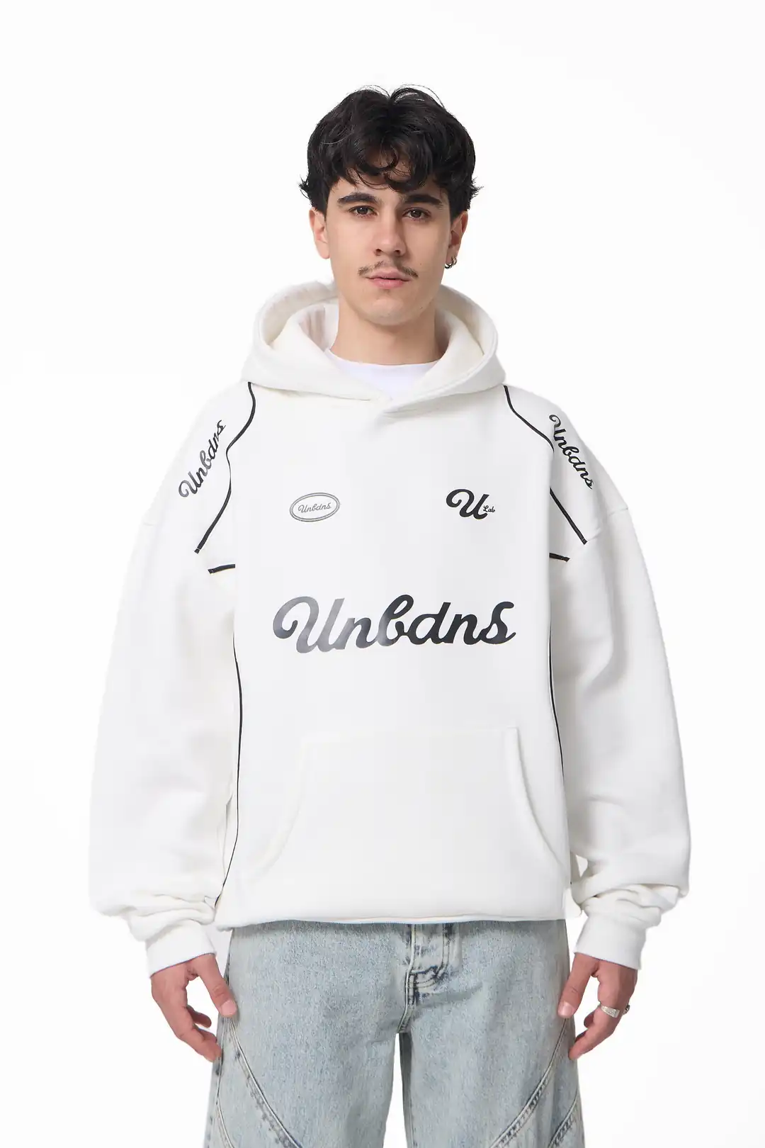 Unbdns Şeritli Premium Kapüşonlu Oversize Sweatshirt