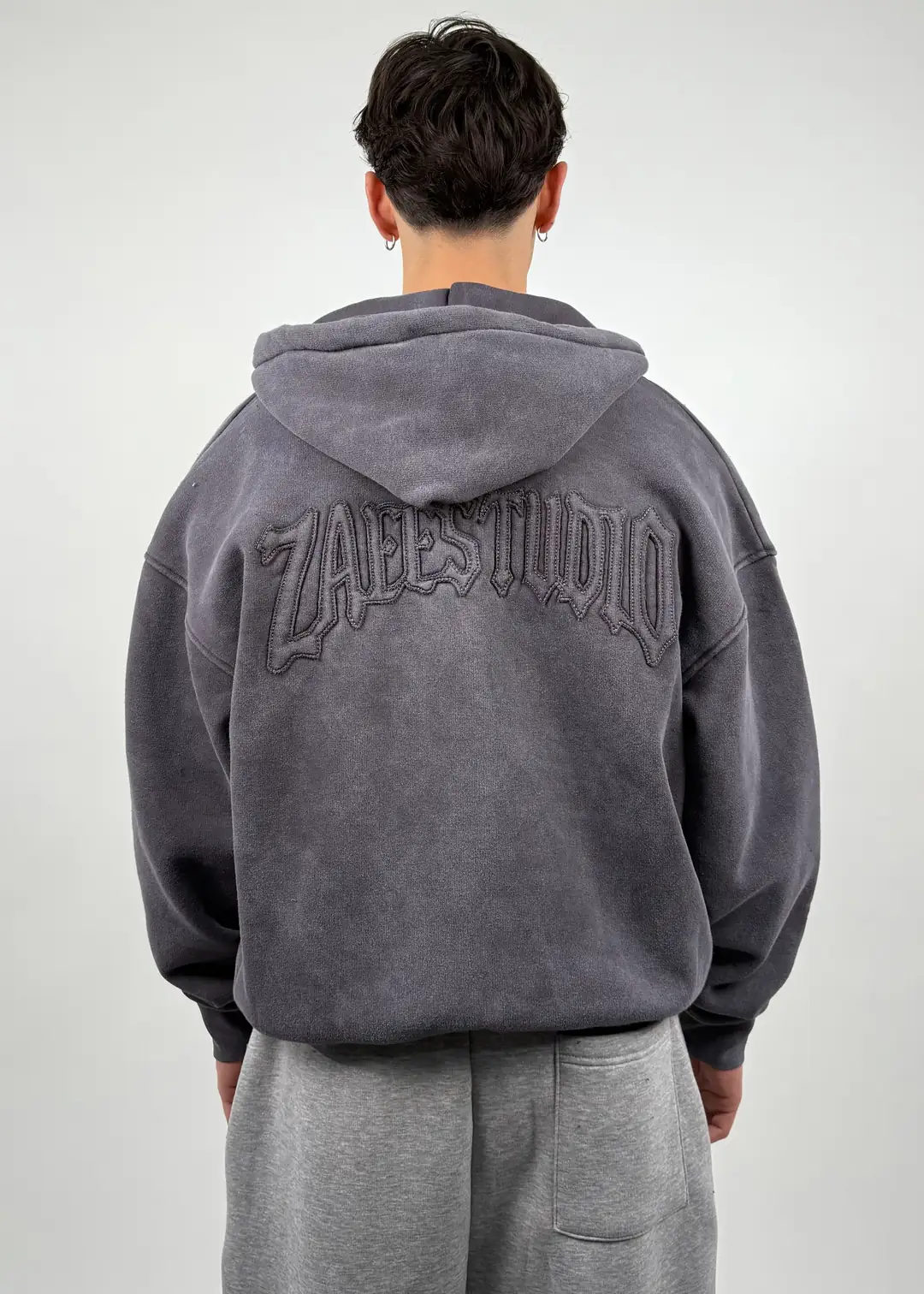 Dark ZST Aplike Premium Washed Zipp Hoodie