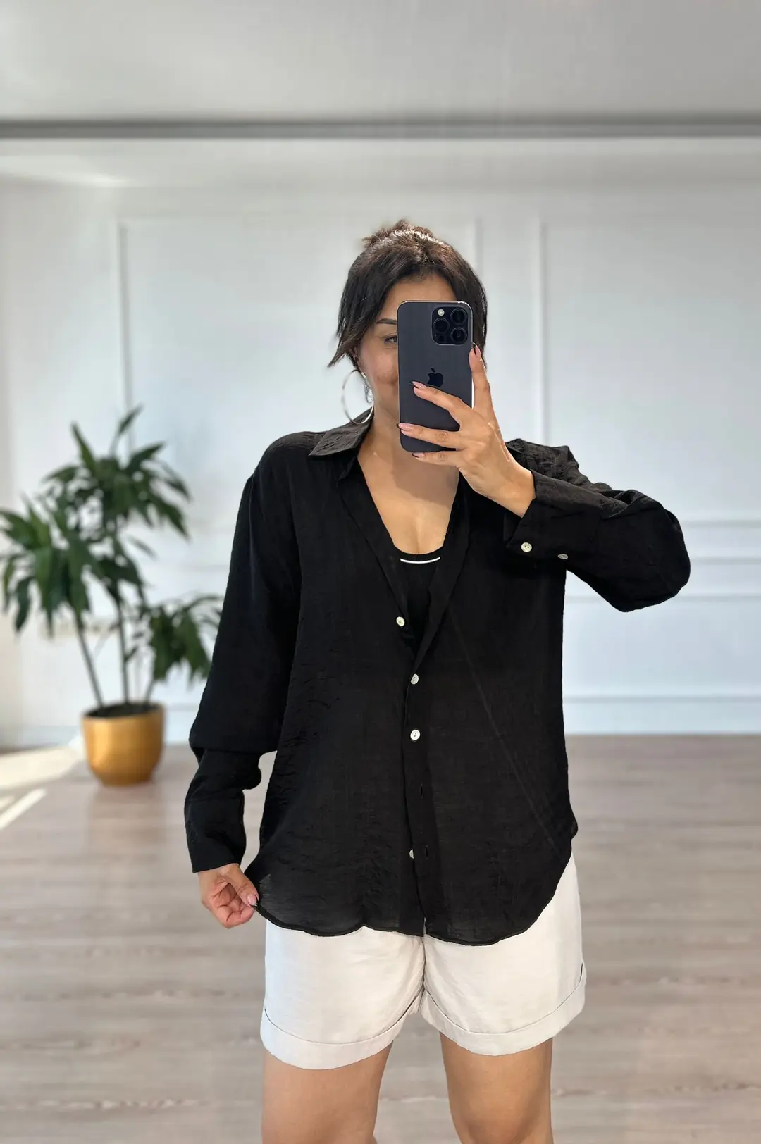 TENSEL OVERSİZE GÖMLEK • SİYAH